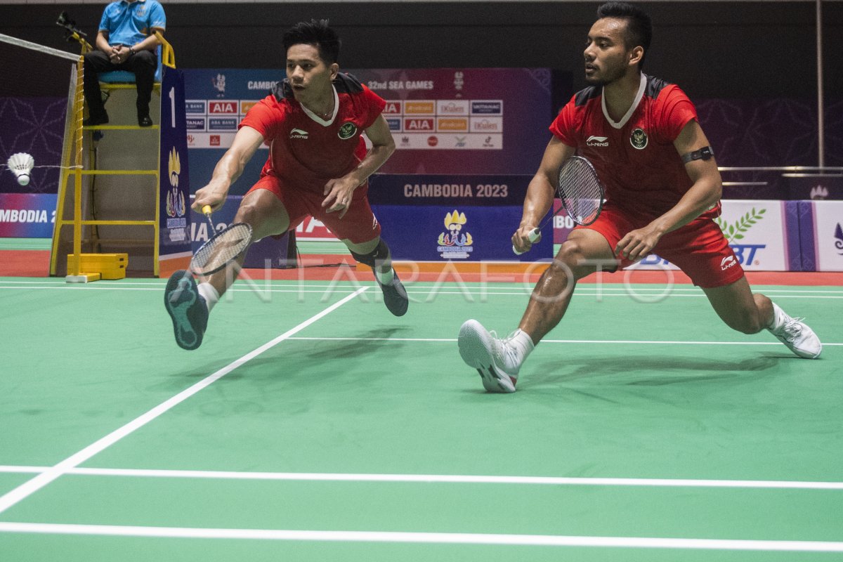 Ganda putra bulu tangkis Indonesia raih emas | ANTARA Foto