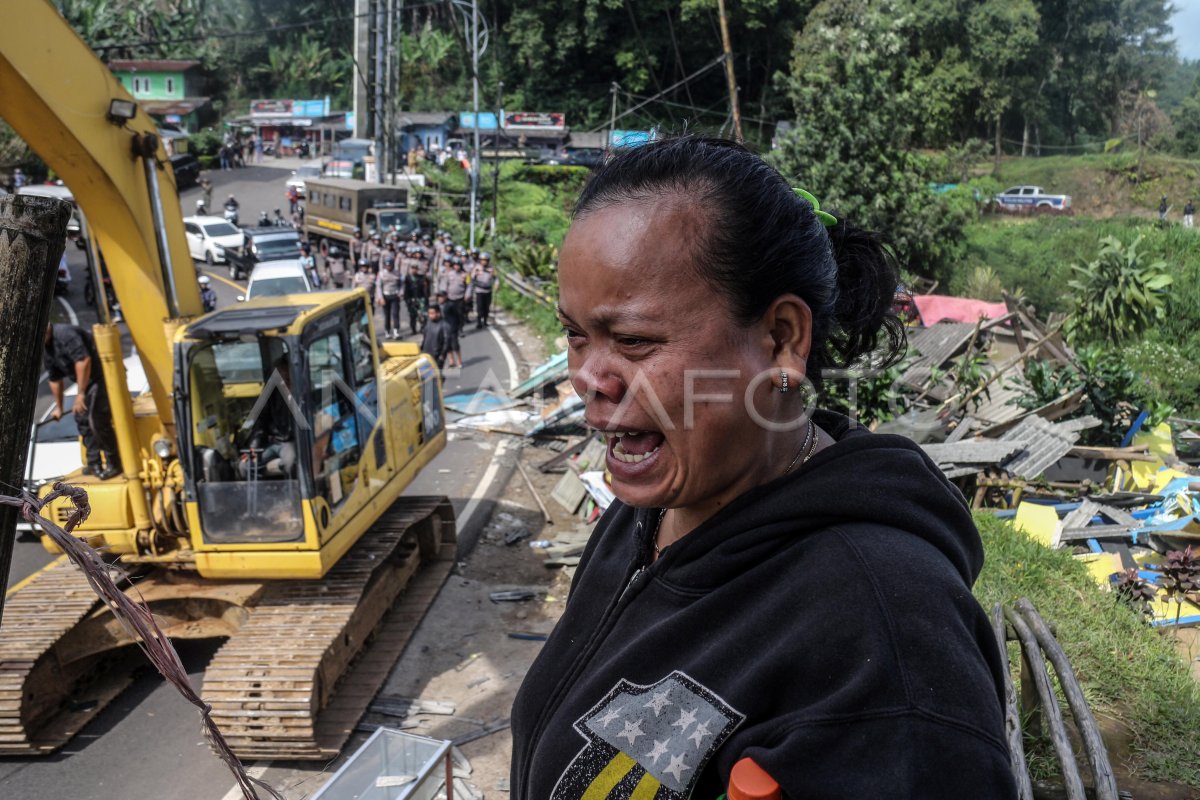 Pembongkaran lapak PKL jalur wisata Puncak Bogor | ANTARA Foto